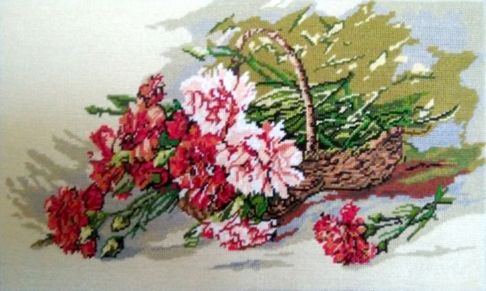 Goblenul cusut Cos cu garoafe, de Ghindeanu Claudia-elena - 15 x 25 cm ...