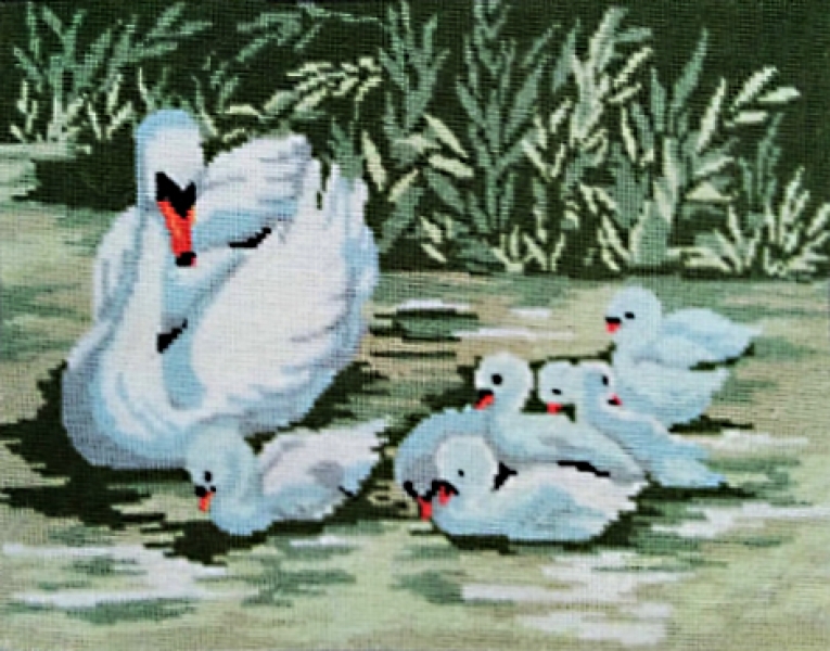 Goblenul cusut LEBEDE, de Stoean Genica - 15 x 20 cm - ID 1884